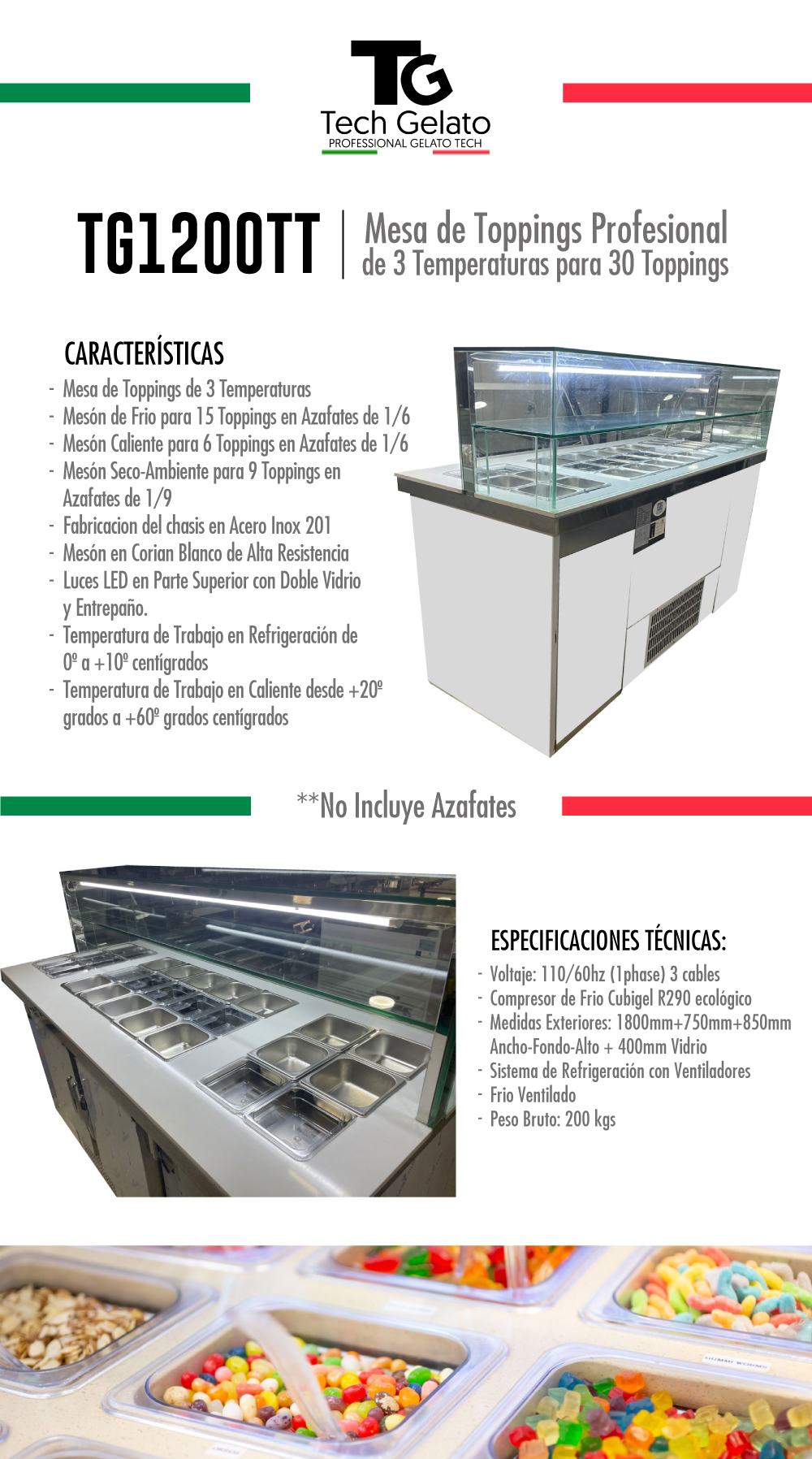 Mesa de Toppings Profesional - America Food Solutions